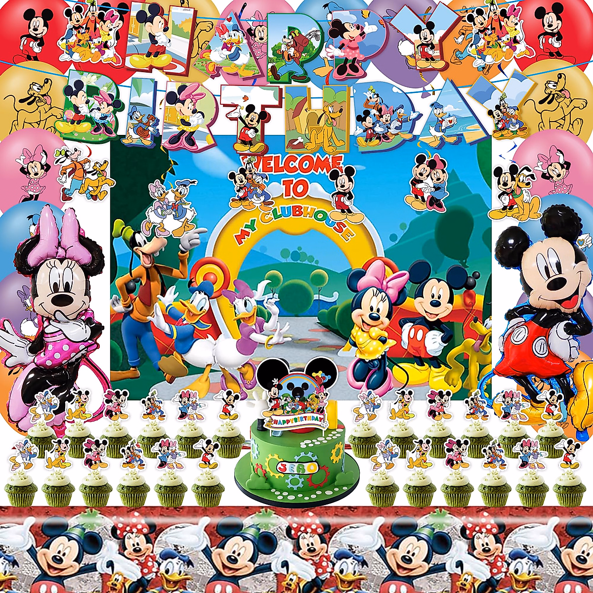 Mouse Birthday Party Decorations, Mouse Birthday Party Supplies Include Banner, Hanging Swirls, Latex Balloons, Foil Balloons, Backdrop, Tablecloth, Mouse Party Favors Party Gifts