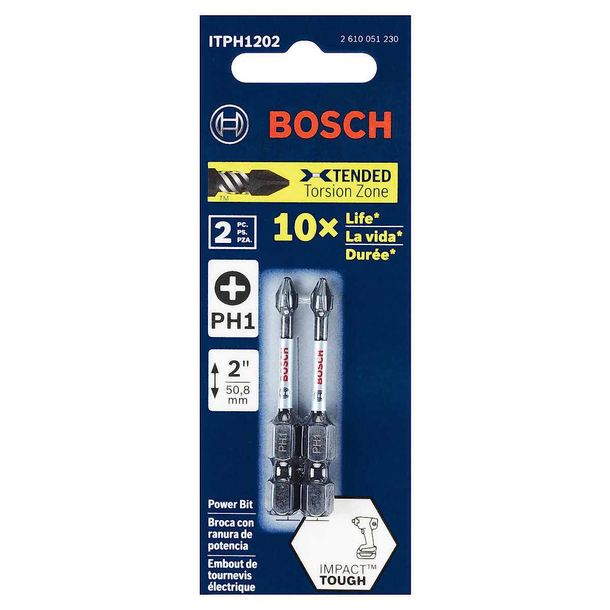 BOSCH ITPH1202 2-Pack 2 In. Phillips #1 Impact Tough Screwdriving Power Bits