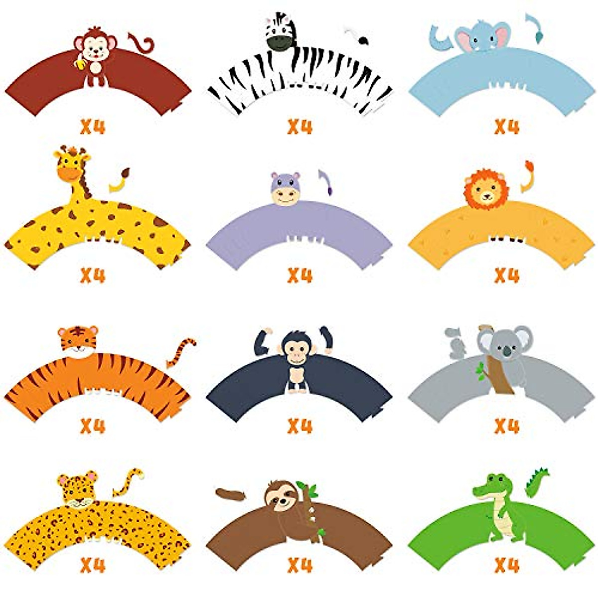 48pcs Jungle Safari Animal Cupcake Wrapper Wild One Birthday Photo Booth Props Zoo Party Supplies Baby Shower Birthday Decorations Zoo Animals Party Decor