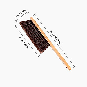 Hand Broom, Dust Brush, Horse Hair Brush with Wood Handle, Duster for Counter, Bench, Car, Furniture, Bed, Woodworking Cleaning