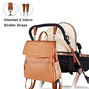 LANDICI Diaper Bag Backpack for Mom,Multifunction Leather Maternity Baby Changing Bag with Stroller Straps,Wipes Pouch,Diaper Bag Organizer,Fashion Diaper Bag Tote for Women,Light Orange