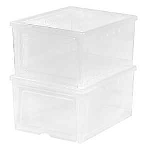 IRIS USA 2 Pack Shoe Storage Box, Clear Plastic Stackable Shoe Organizers for Closet, Space Saving Drop Front Sneaker Containers, Wide