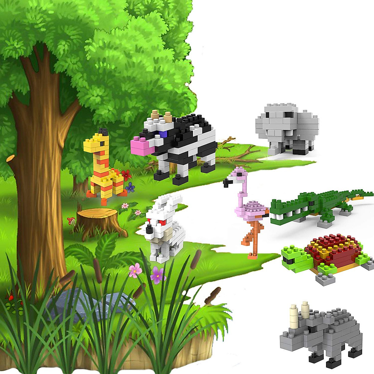 Jellydog Toy Mini Building Blocks Animals,Party Favors for Kids,12 in 1 Stem Toys Building Sets, Assorted Mini Animals Building Blocks Sets for Goodie Bags, Prize,Cake Topper