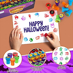 ArtCreativity Bulk Halloween Stampers for Kids - Set of 100 Halloween Stamps - Assorted Trick or Treat Stamper Designs for Halloween - Non-Candy Halloween Trinkets for Kids 3 4 5 6 7+