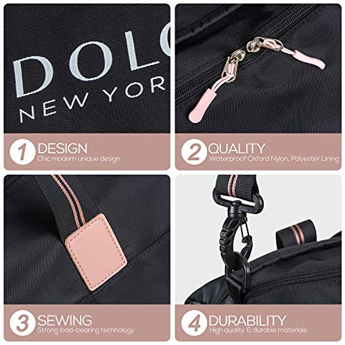 Gym Bag For Women Duffel Travel Girls Cute Duffle Bag Weekender MultiFunctional Shoe Compartment Overnight Workout Sport Dance Small CarryOn Luggage Weekend Waterproof Lightweight (Black)