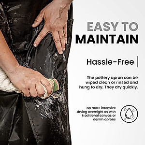 K-Rae Evolution Stay Dry Craft and Pottery Apron Split Leg, Full Coverage with Towel Loops, Water Proof Apron for Men & Women, Adjustable Split Leg Black Apron, Dirt, Oil and Chemical Resistant