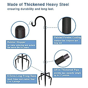 Artigarden 60 inch Outdoor Shepherd Hook with 5 Prong Base (2 Packs), Adjustable Heavy Duty Garden Hanging Stake for Bird Feeder Solar Light Plant Hanger Wedding Decor, Matte Black