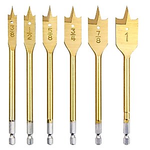 wesleydrill 6PCS Spade Drill Bit Set Paddle Flat Bits 3/8"-1" Flat Wood Hole Cutter Fit for Most Types of Wood as Well as Fiberglass
