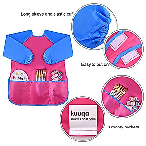 KUUQA Waterproof Art Smock, Kids Art Aprons Children's Art Smock Long Sleeve with 3 Roomy Pockets (Paints and Brushes not included)