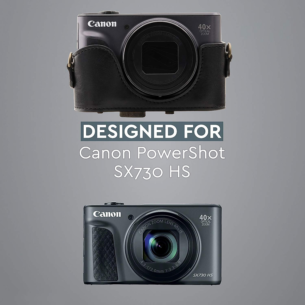 MegaGear MG1173 Canon PowerShot SX740 HS, SX730 HS Ever Ready Leather Camera Case with Strap - Black