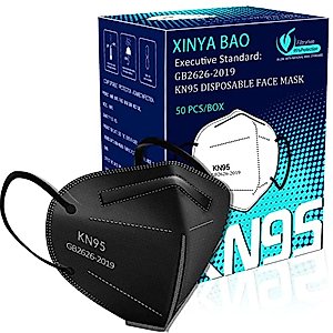 XINYA BAO KN95 Face Masks, Breathable Comfortabl, Adults Black KN95 Masks, 5-Ply Breathable Safety Masks Against PM2.5, Filter Efficiency ≥95%, Packs of 50 PCS.