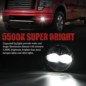 BUNKER INDUST f150 LED Fog Lights Compatible with Ford F-150 2009 2010 2011 2012 2013 2014, 1 Pair OEM Replacement Front Bumper Driving 4.5" Round Fog Lamp Kit