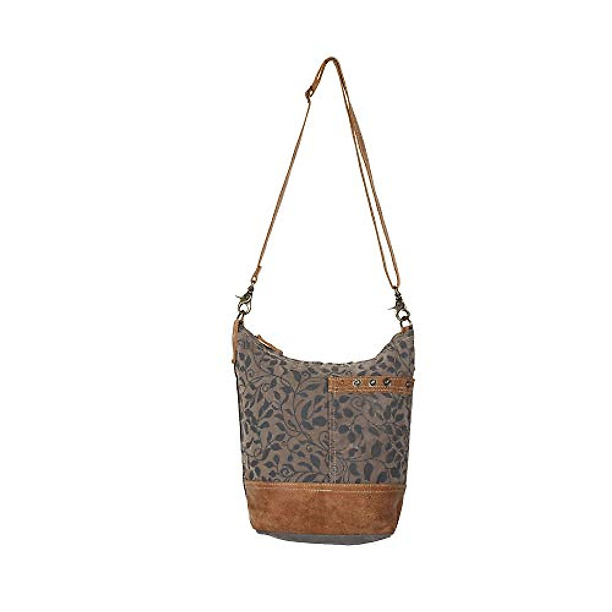 Myra Bag Aloe Print Upcycled Canvas & Leather Shoulder Bag S-1305