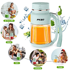 PKBD Portable Blender for Shakes and Smoothies, Juicer with 15-Second Ice-Crushing Power, 10 Blades, 32 Oz Rechargeable USB-C Personal Blender with Straw, BPA Free Smoothie Blender, Green