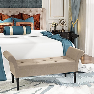 Changjie Furniture Modern PU Leather Storage Bench Tufted Bed Bench Entryway Bench with Storage for Living Room Bedroom (Tan)