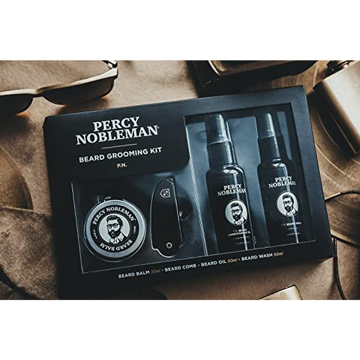 Percy Nobleman Beard Grooming Kit. Signature Scented Beard Oil 50ml. Beard Wash 50ml. Beard Balm 20ml. Beard Comb.