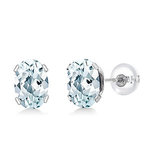 Gem Stone King 10K White Gold Gemstone Birthstone Earrings | Oval 6X4MM Stud Earrings | White Gold Earrings for Women