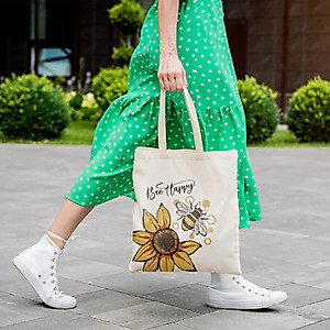 Louise Maelys Canvas Tote Bag for Women Cute sunflower bee Aesthetic cotton Shopping Women gift Reusable Grocery Bags
