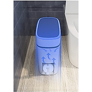 KLGO 14 Liter Slim Plastic Trash Can with Lid,3.7 Gallon Double Barrel Waste Basket,Rectangular Press Garbage Container Bin for Bathroom,Bedroom,Kitchen and Office,White