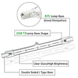 CMYBEN 4 Pack Halogen R7S 118mm 300W 120V Dimmable 4500lm Beam Angle J-Type Double Ended Floodlight Bulb 360° Warm White 2700K