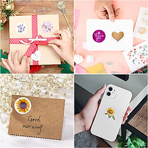 1000 Pieces Sunflower Round Adhesive Labels,Vintage Flower Stickers Roll for Cards Envelope Gift Boxes Envelope Seals Stickers(2 Rolls)
