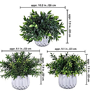 Winlyn 3 Pcs Faux Potted Plants Set - Artificial Eucalyptus, Rosemary, Boxwood Greenery in Small White Geometric Planters for Indoor Outdoor Desk Table Centerpiece Shelf Windowsill Home Office Decor