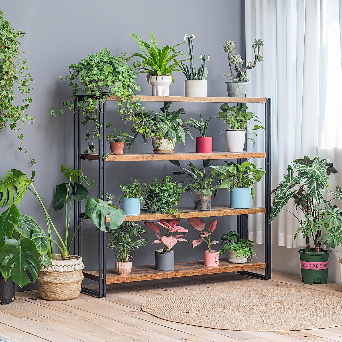 BCLOUDNEST Bookshelf, 4 Tier Tall Bookcase, Industrial Book Shelf for Living Room, Home Office, Kitchen, Rustic Brown