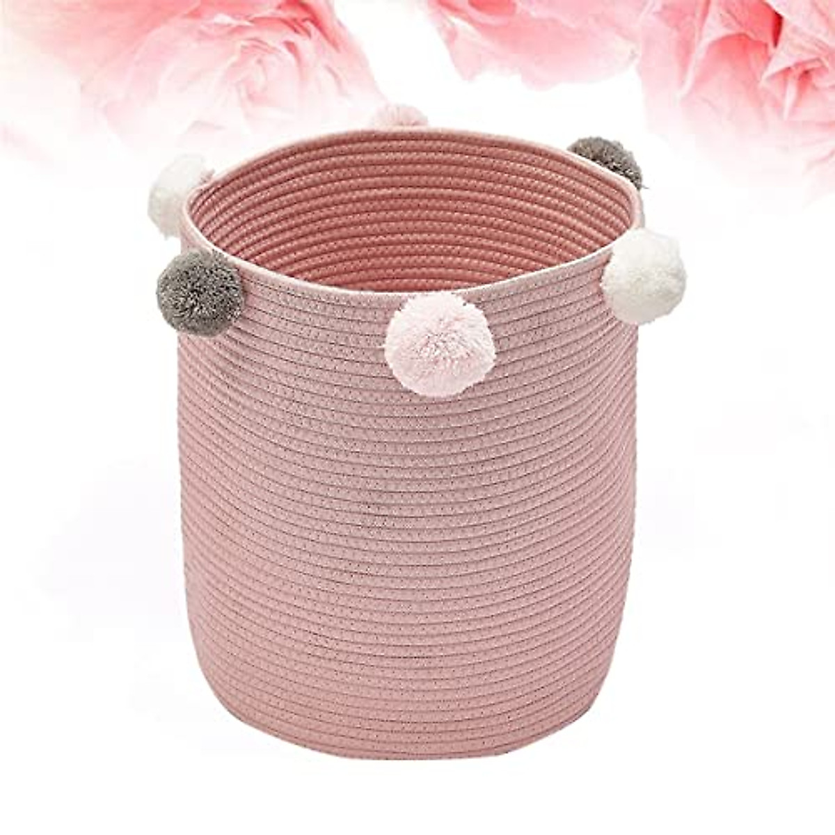 Collapsable Laundry Basket Collapse Laundry Basket Storage Laundry Bucket Basket Container Sundries with Round Hamper Cotton Pom Clothes Decor Collapsible Laundry Baskets