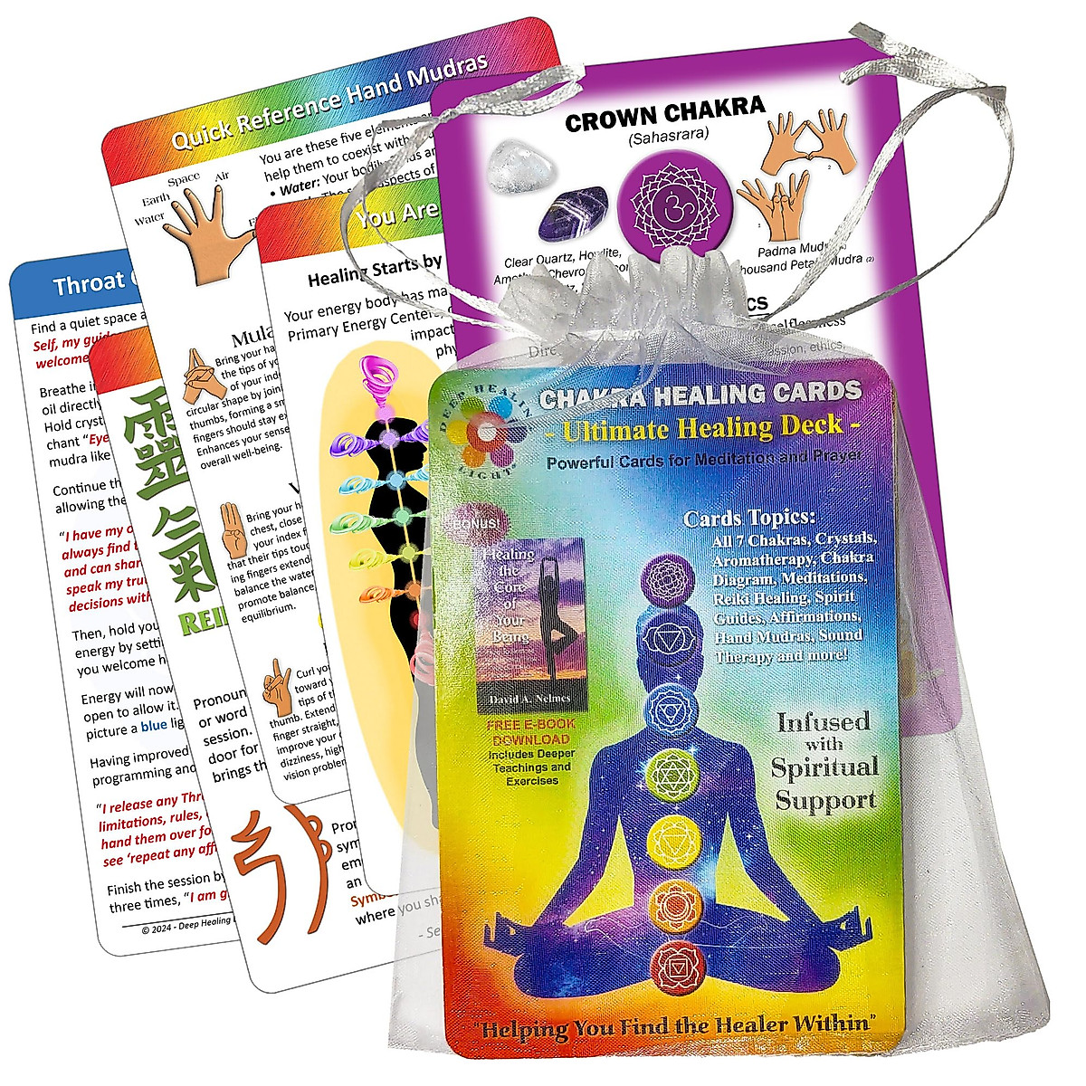 Deck of Chakra Healing Cards: Helps Restore and Balance Your Energy with Meditations, Affirmations, Chakras Chart, Aromatherapy, Essential Oils, Reiki Symbols, Hand Mudras - (19) 4"x6" 2-Sided Cards