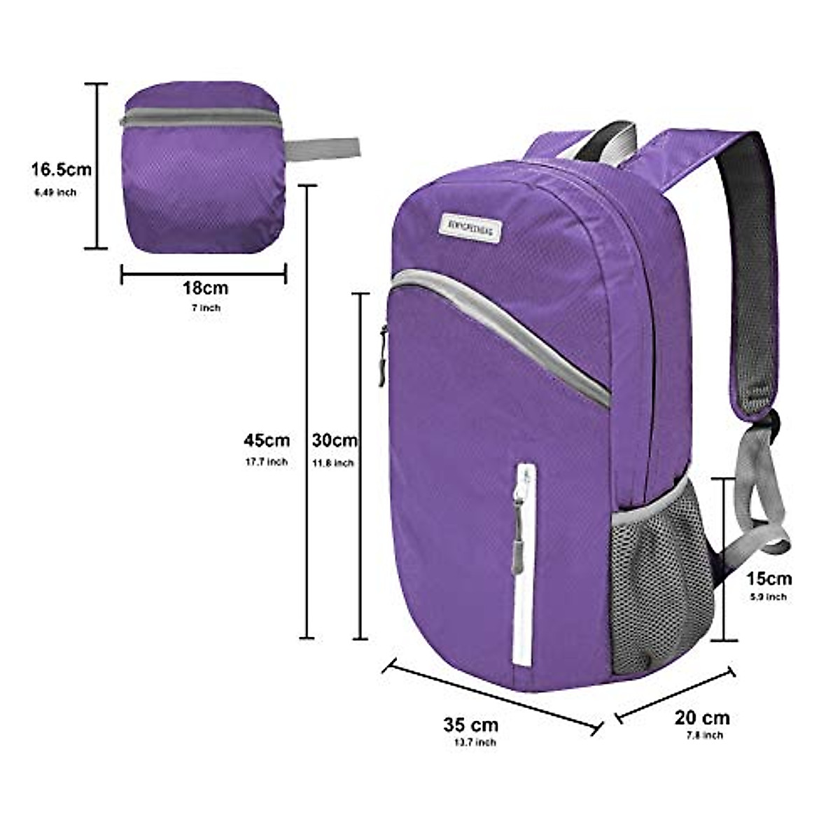 BEMYGREENBAG Waterproof foldable backpack lightweight packable bag for outdoor sport swimming kayaking Wet and Dry separated camping foldable backpack (Purple)