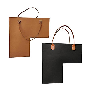 ＫＬＫＣＭＳ 2Pieces Stair Basket with Leather Handle for Carpeted Stairs, Staircase Basket for Wooden Stairs, Foldable Basket Organizer for Office, Black and Brown