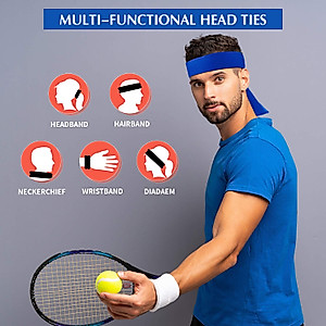 12 Pieces Unisex Sport Headbands for Tennis, Basketball, Running, Karate, Athletics (Black, Red, Dark Gray, White, Royal Blue, Fluorescent Yellow)