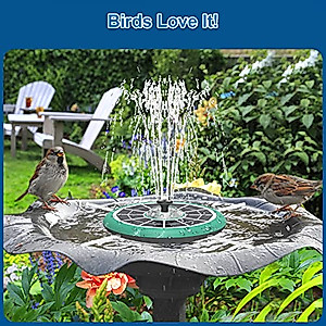 GAIZERL Solar Fountain 2023 Upgrade, 5W Solar Powered Glass Cover Bird Bath Fountains, Garden Water Feature Pump with Color Lights, 4000 Battery, 7 Nozzles, 4 Fixed Pipes for Pool, Pond & Outer Decor