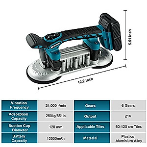 Tile Installation Tool Vibration Machine - YSJWAER Double Suction Cup Vibrator Handheld Tiling Leveling Laying 12000mAh 24000r/min 6 Speeds