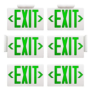 AKT LIGHTING GREEN LED Exit Sign Emergency Light with Battery Backu, Double Face Hardwired GREEN Letter Emergency Exit Lighting For, Restaurant, Commercial, Supermarket, UL-Listed, 120-277V, 6PCS