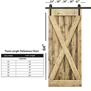 Jforest DIY 84in X Shape Barn Door with Hardware & Handle Included, Heavy Duty, Sliding Door Hardware, Pre-Drilled Barn Door, Solid Wood Material, Barn Door Made in USA. (Oak) (42" x 84")