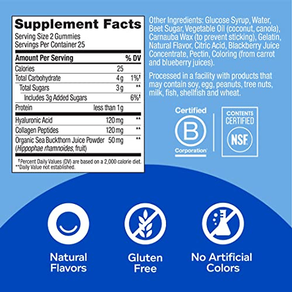 OLLY Glowing Skin Gummy, 25 Day Supply (50 Count), Plump Berry, Hyaluronic Acid, Collagen, Sea Buckthorn, Chewable Supplement (Packaging May Vary)