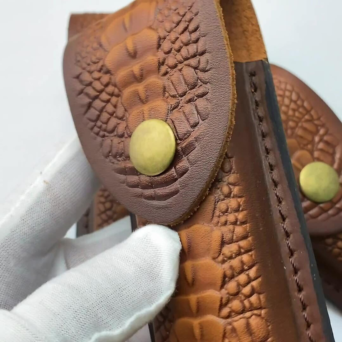 Folding Pocket Knife Sheath 5.2" Cow Leather Belt Case Case Metal Snap (2Pcs)