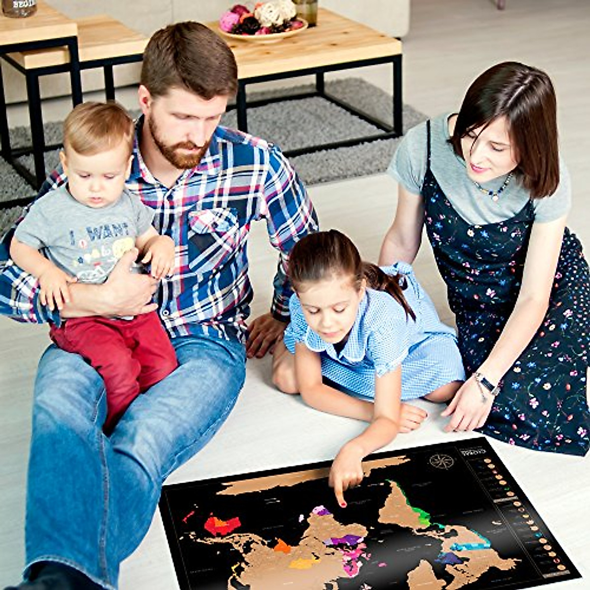 Global Zoom Scratch-Off World Map with US States-Track Travel Routes, Iconic Landmarks and World Wonders -Thick, Laminated Large Poster for Wall (24"x36") - Includes Scratch Tool and Cleaning Cloth