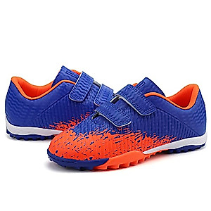 brooman Kids Turf Soccer Shoes Boys Girls Football Shoes Indoor Soccer Shoes (13,Blue Orange)