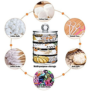 Kigai Pumpkin Stripe Qtip Holder Set of 4 - 14OZ Clear Plastic Apothecary Jars with Lids Bathroom Container Organizer Dispenser for Cotton Ball, Cotton Swab, Candy, Floss, Spices