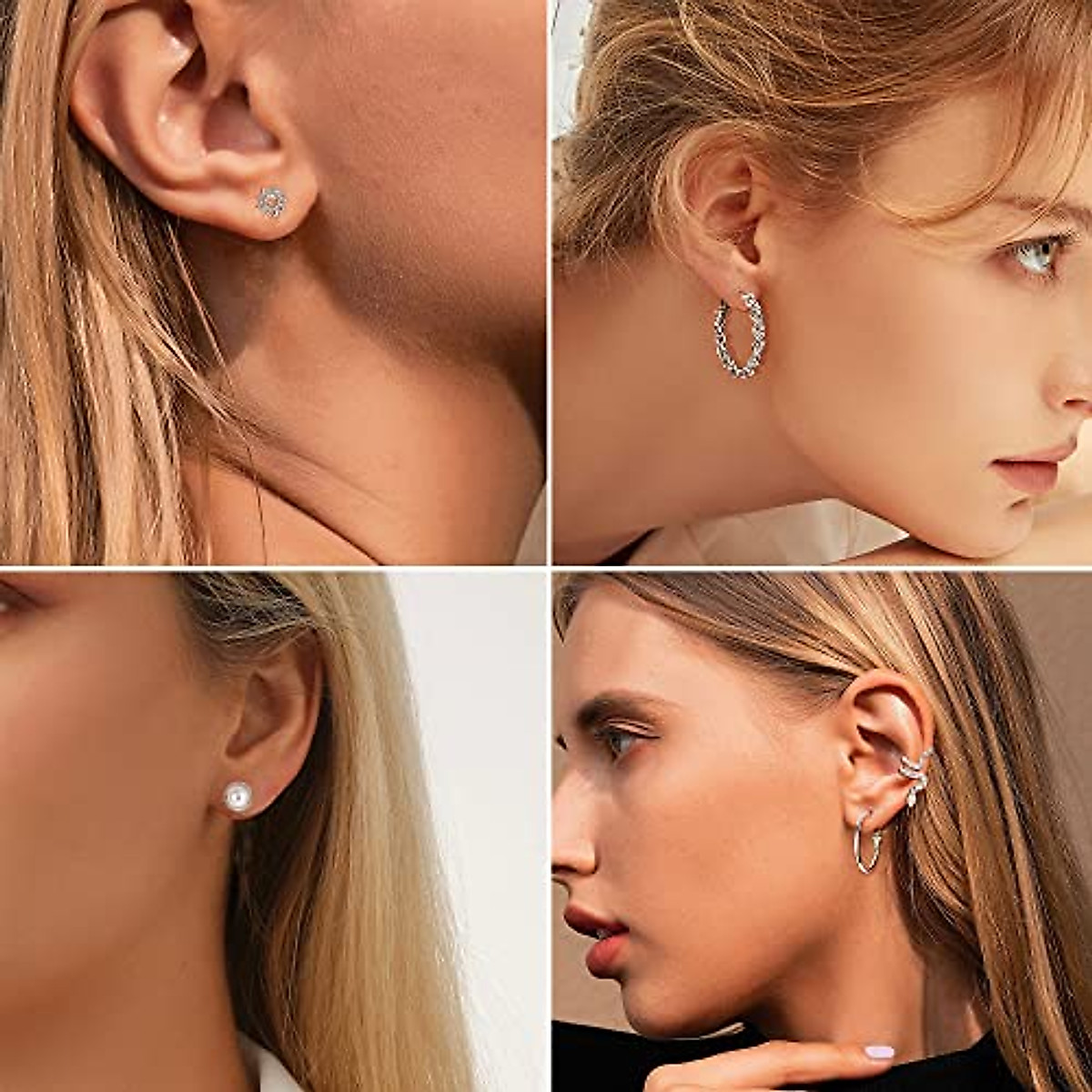 ORAZIO 52 Pcs Jewelry Sets for Women Layered Necklace Adjustable Braided Bracelets Set Dangle Stud Hoop Earrings CZ Stackable Knuckle Ring Set Fashion Ear Cuff Set Silver Gold Women's Jewelry Sets(Silver)