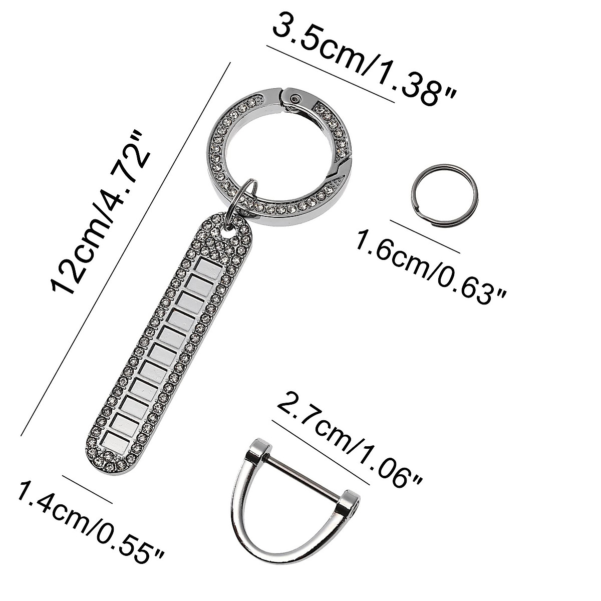 IUAQDP 2 Pieces Crystal Diamond Car Keychain with Universal Phone Number Plate & Horseshoe Buckle, Metal Bling Rhinestone Keyring Sparkling Key Holder for Keys Backpack Purse Women Girls, Silver/Gold