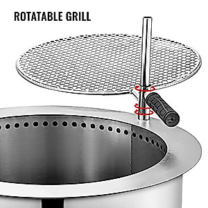 VBENLEM Smokeless Fire Pit, 22 Inch Bonfire Fire Pit Stainless Steel Wood Burning Fire Pit, Patio Fire Pit with Detachable Grill, Outdoor Fire Pit for Backyards and Camping Park