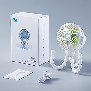 SMARTDEVIL Upgraded Stroller Fan, 3 Speed Portable Clip on Stroller Fan for Baby, 4000mAh Personal Car Seat Fan with Flexible Tripod, Dual 360° Rotatable, for Treadmill, Camping, Bike (White)