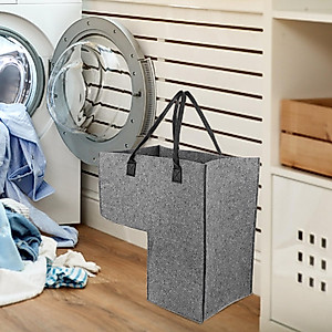Small Basket L-Shape Stair Basket Organizer, Foldable Stair Baskets, Fabric Staircase Storage Organizer with Leather Handles, Stair Tidy Basket Bin for Laundry Basket