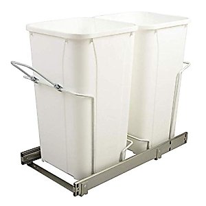 Knape & Vogt SCB12-2-27WH 11 inch x 22 inch x 18.75 inch 27 Qt. in-Cabinet Double Soft-Close Bottom-Mount Pull-Out Trash Can, White