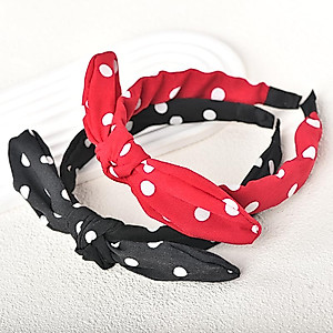 Guqqeuc Bow Headbands for Girls Polka Dot Hairband with Bunny Ears Headband for Little Girls Cute Bowknot Head Band for Girls Easter Christmas Hair Accessories 2 Pcs