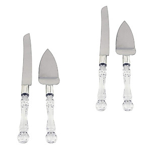 Tytroy Stainless Steel Cake Serving Set Knife and Server Customizable Faux Crystal Handles (2 Sets)
