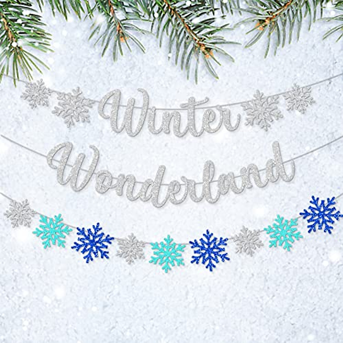3PCS Exquisite Winter Wonderland Banners,Snowflake Christmas Banners Photo Props Banner  for Christmas Party Home Decorations
